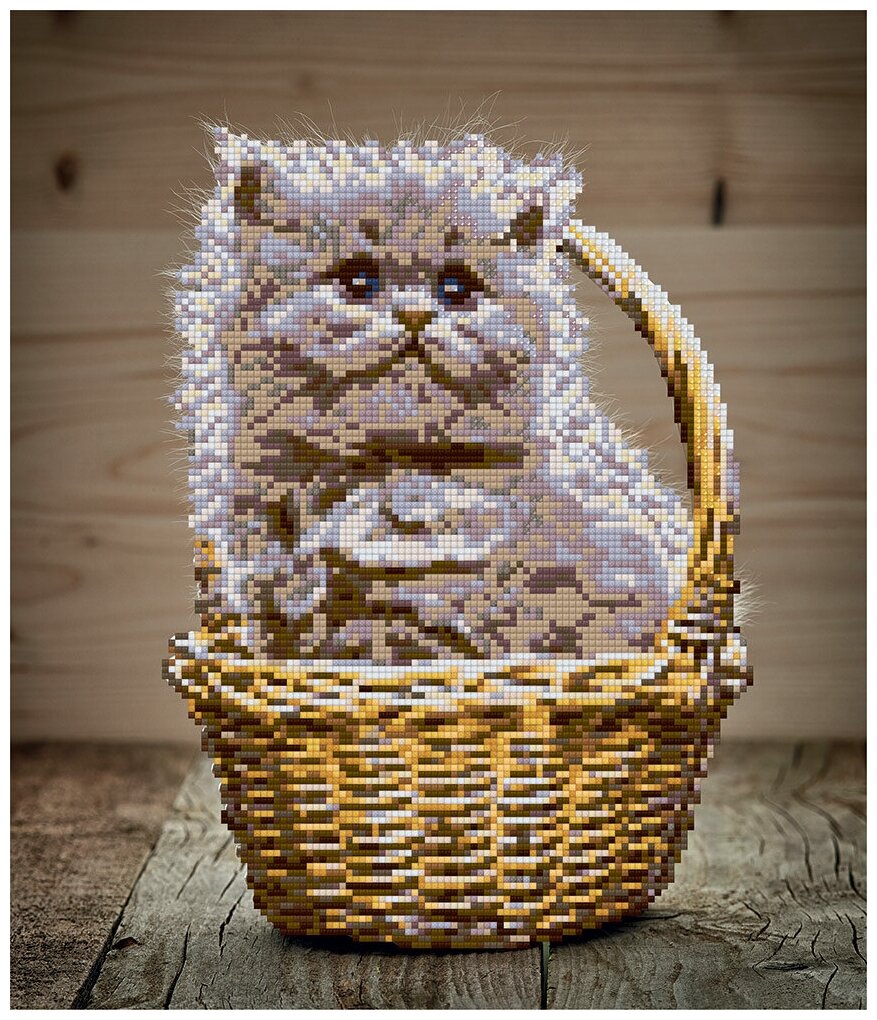 Мозаика кристальная ALVR‑122 «фрея» «котенок в корзине», 35×30 см