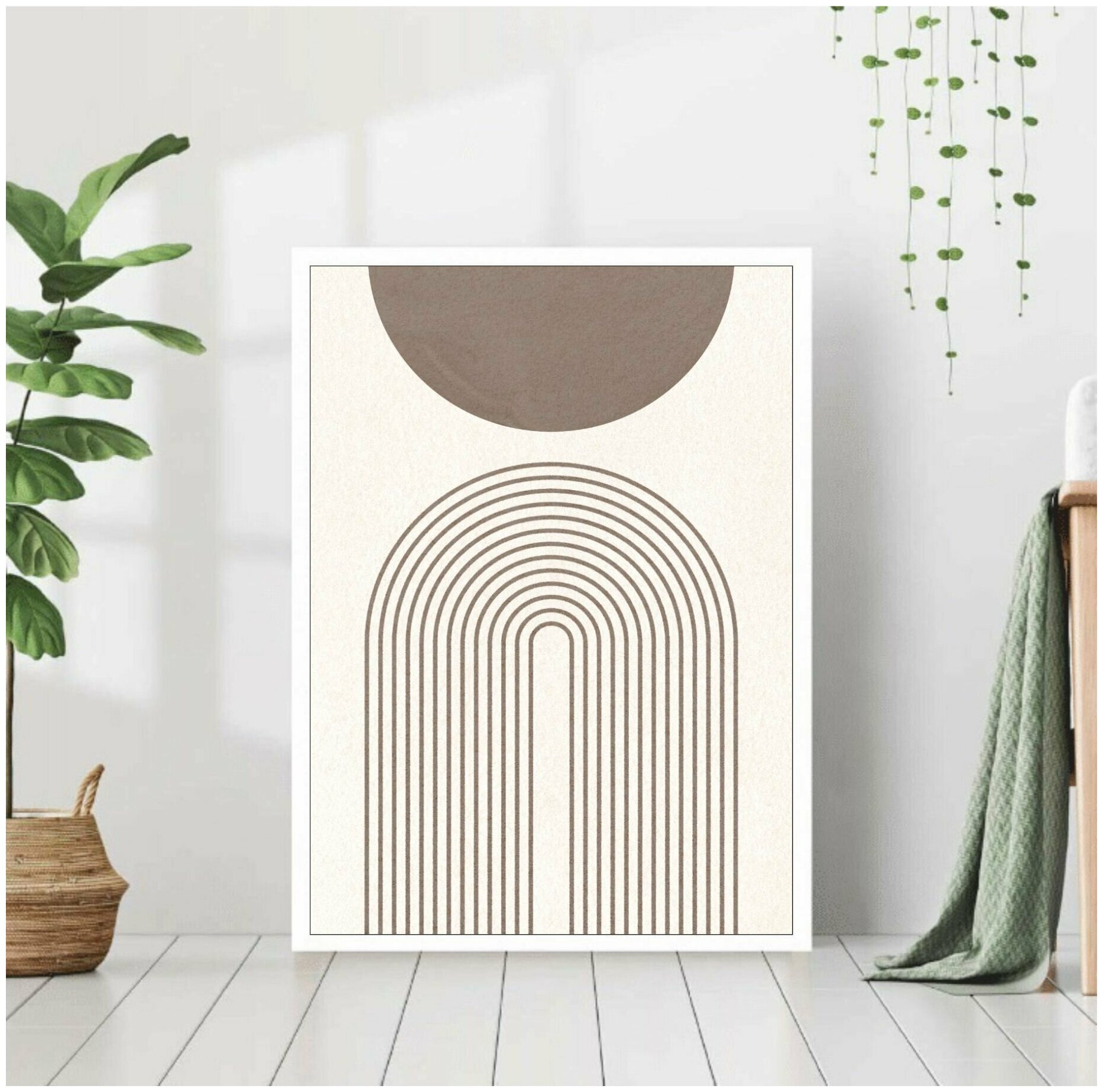 Постер "Линии и полукруг" 40x50 в белой рамке на стену для интерьера