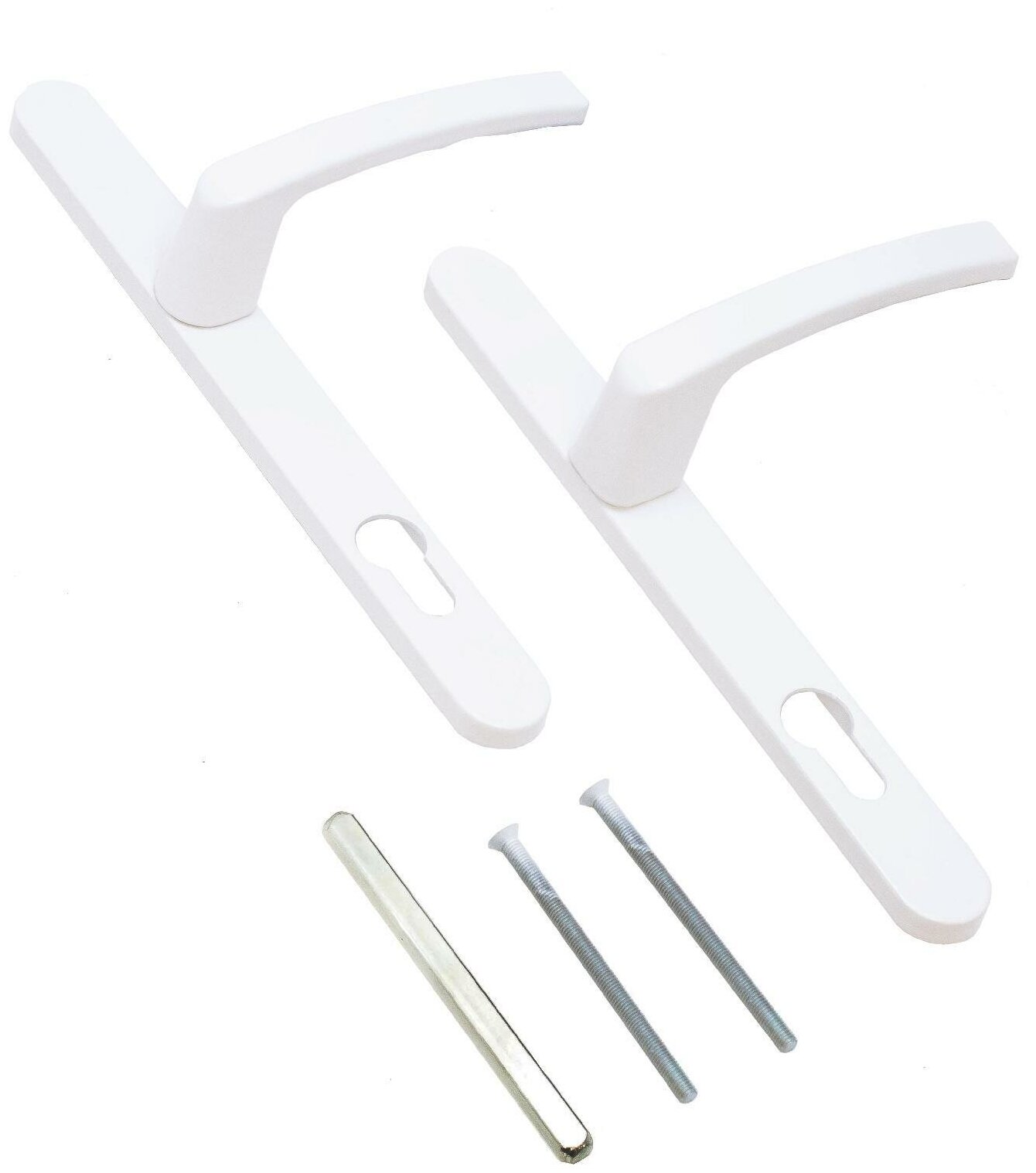 Комплект ручек для узкопрофильных замков ЛДМ FURAL 85.70.25.02.9016 белый с пружиной / Ручки для калитки / Ручки для пластиковой двери / Ручки для алюминиевой двери / Для дверей ПВХ