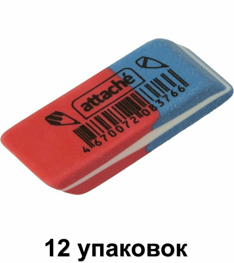 Attache Ластик Комбинированный для карандашей и ручек, 42x14x8 мм, 12 шт