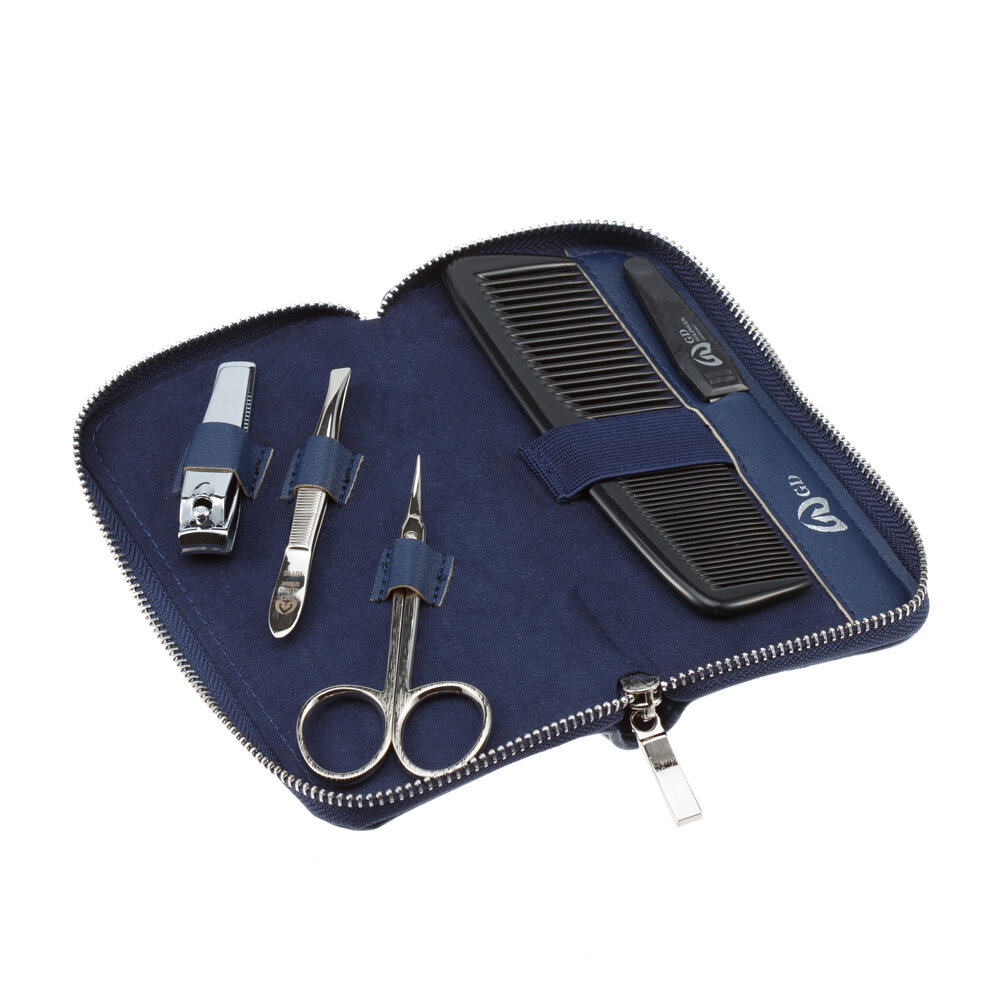 Маникюрный набор GD, 5 пр. (мужской дорожный набор), футляр синий, искусственная кожа, фактура гладкая