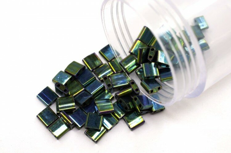 Бисер японский MIYUKI TILA #0468 зеленый ирис, металлизированный, 5 грамм