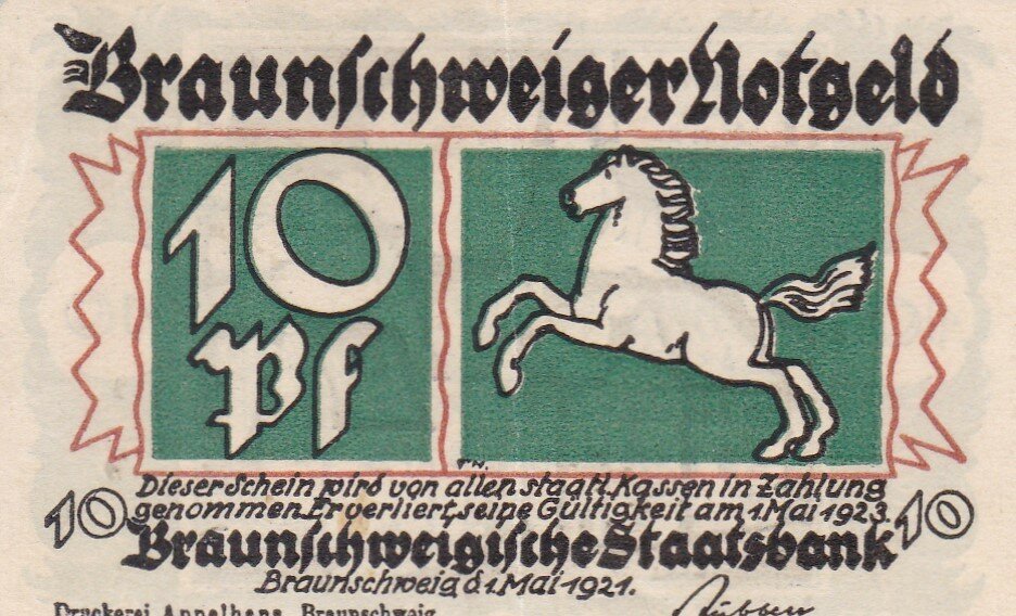 Германия (Веймарская Республика) Брауншвейг 10 пфеннигов 01.05.1921 г. (Вид 2) (16)
