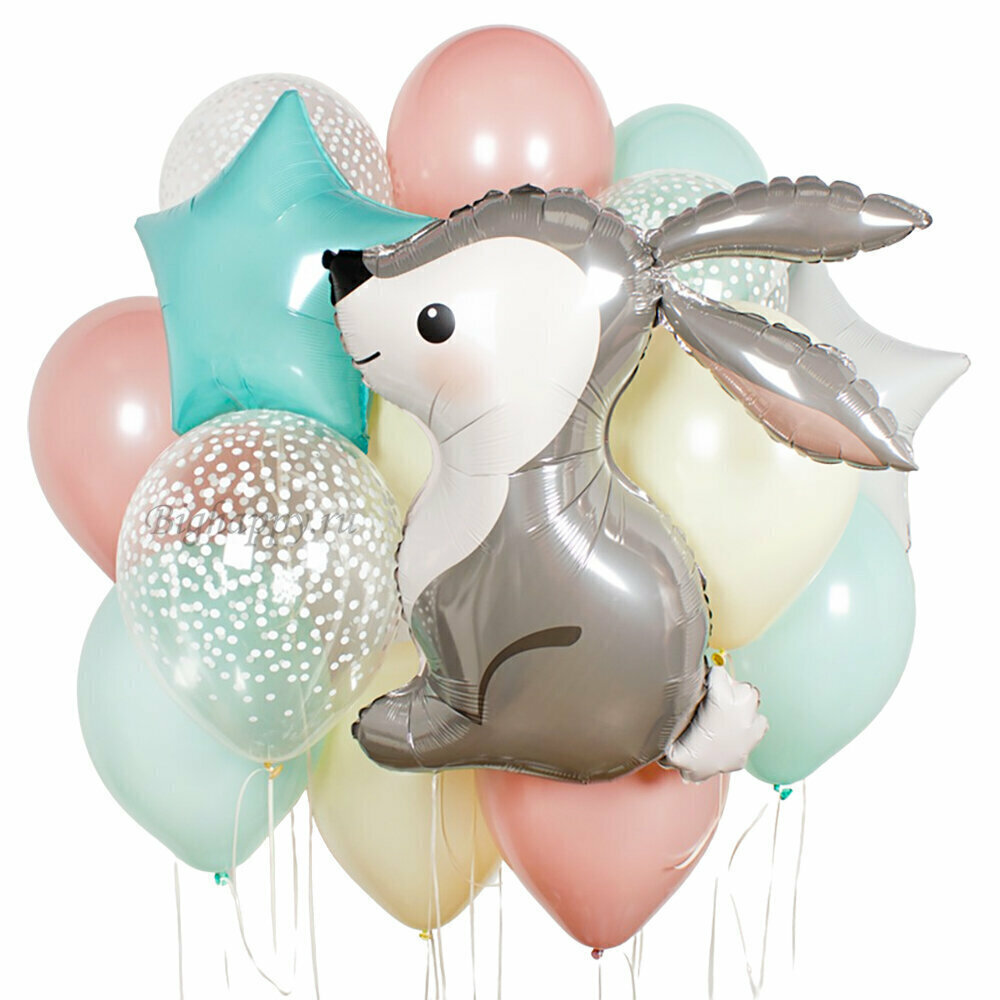 Букет из шаров на выписку из роддома "Милый зайка"