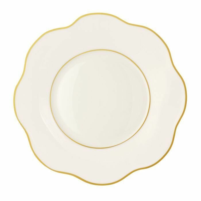 Тарелка для подачи блюд и сервировки стола обеденная фарфоровая Le Coq Anemone Ivory Gold, 26,5 см, белая-золотистая
