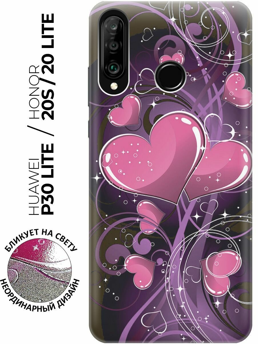 Силиконовый чехол Волшебные сердечки на Honor 20 Lite / 20s / Huawei P30 Lite / Хуавей П30 Лайт / Хонор 20 Лайт / 20s с эффектом блика