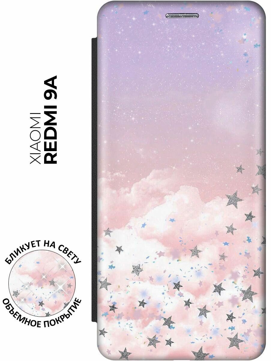 Чехол-книжка Небо в звездах на Xiaomi Redmi 9A / Сяоми Редми 9А с эффектом блика черный