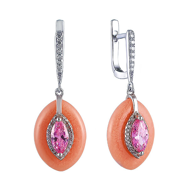 Серьги, серебро, 925 проба, фианит, стекло