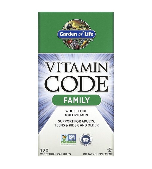 Garden of live Vitamin Code цельные мульвитамины для всей семьи 120 вегетарианских капсул