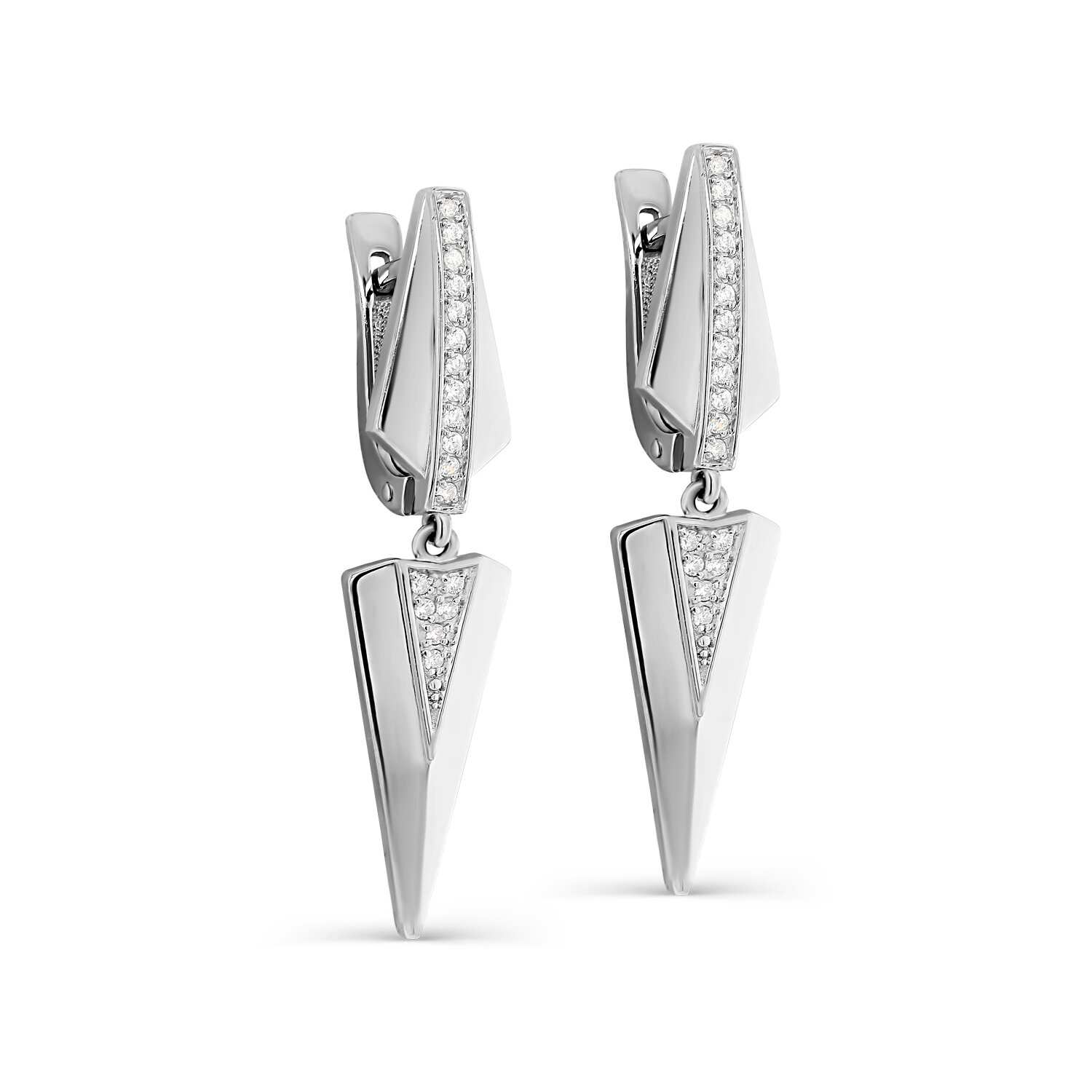 Серьги с подвесками, серебро, 925 проба, родирование, фианит