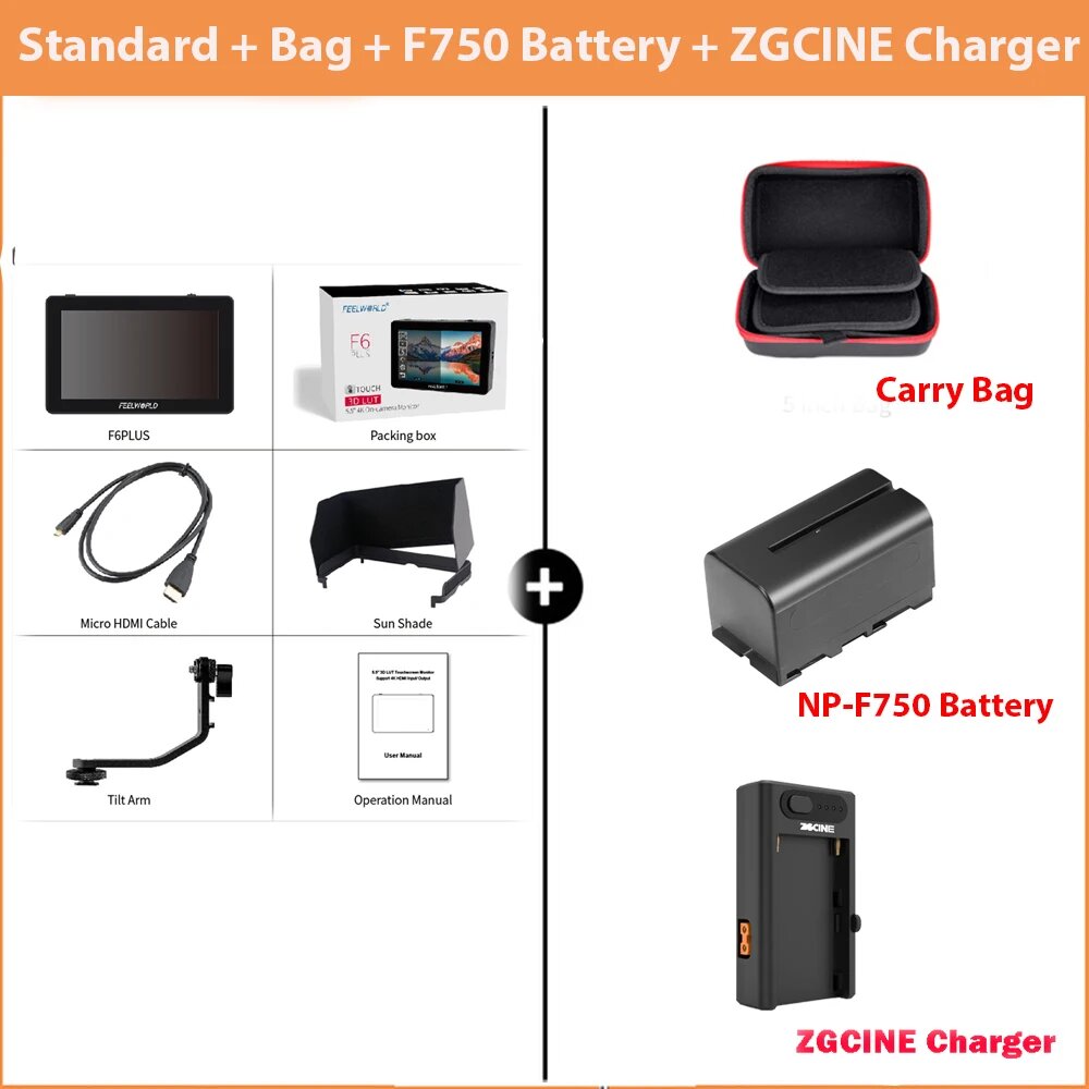 FEELWORLD F6 Plus V2 7-дюймовый монитор NP750 Bag ZG Charger