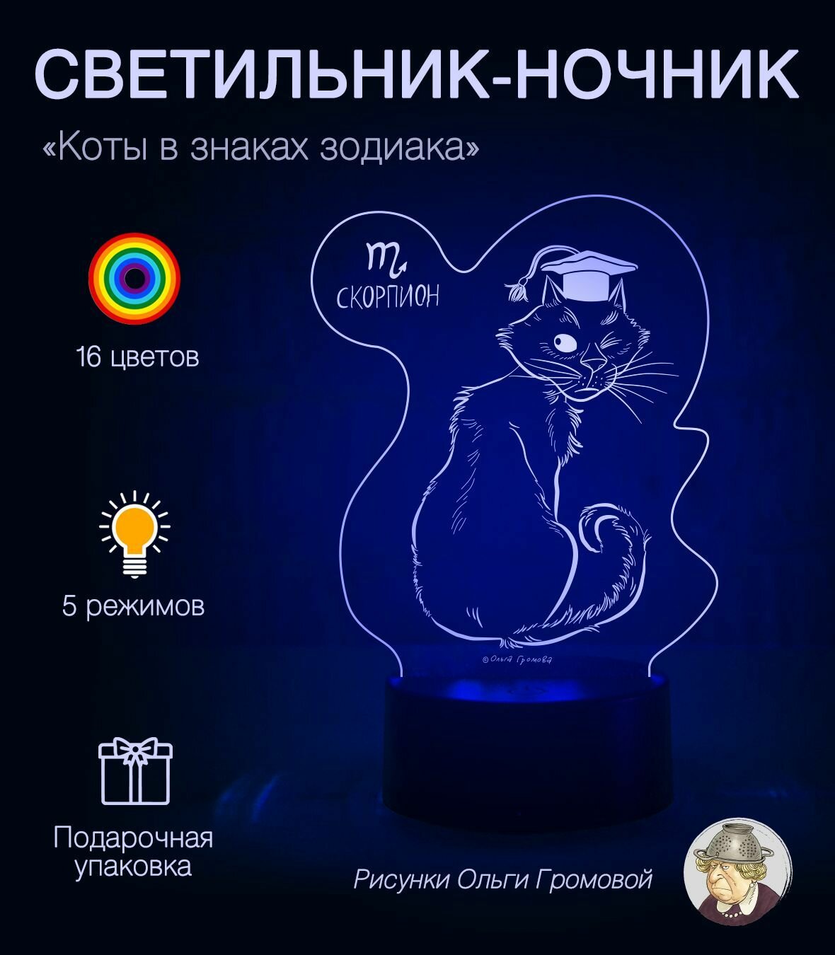 Ночник Скорпион "Коты в знаках зодиака"