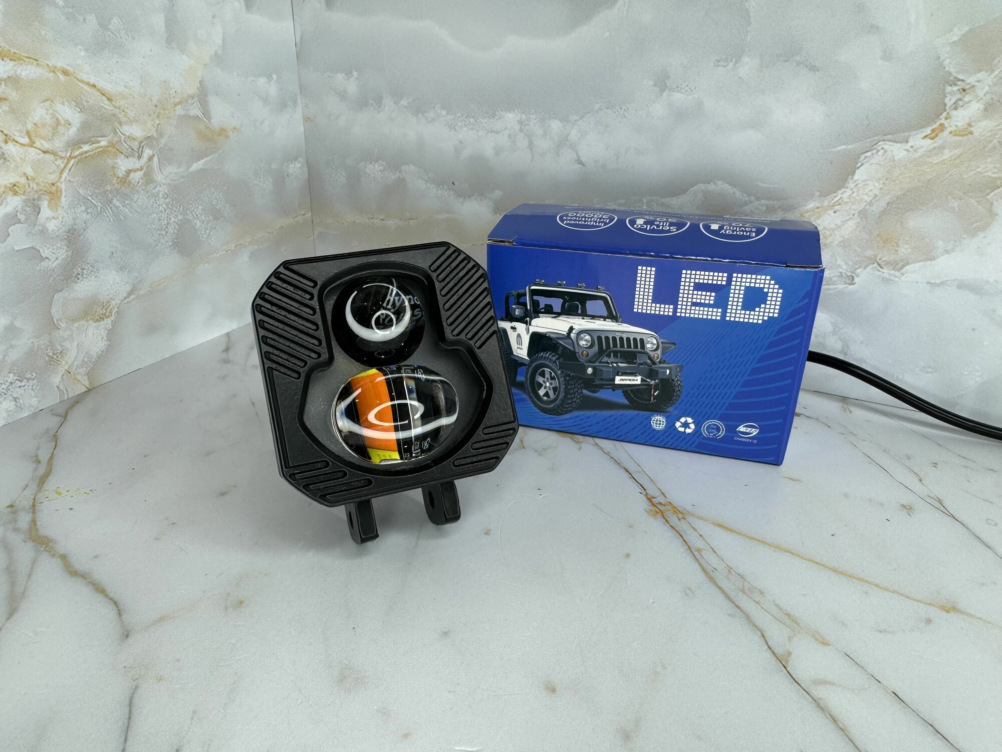 Противотуманные фары, линзованные, универсальные, 4 режима, черный цвет