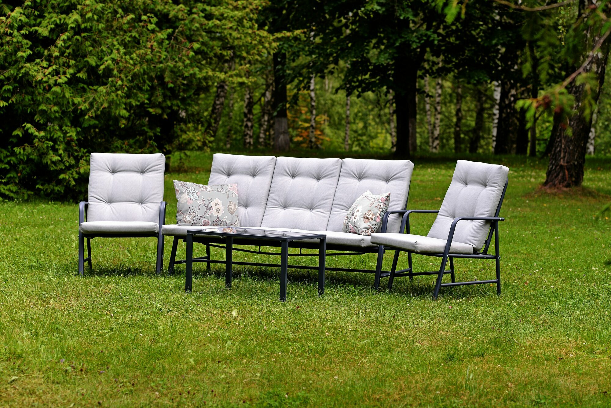 Набор мебели Olsa "Глория-2" с1095/127, металл, стекло, серый, 5 персон