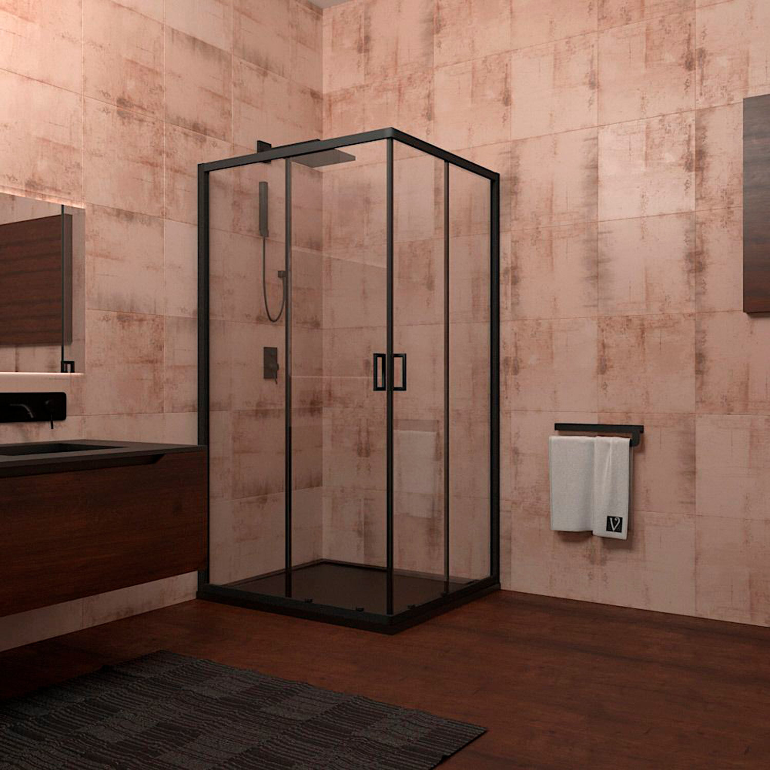 Душевой уголок Veconi Rovigo 800х1950х800 прозрачный черный раздвижной RV13-80-01-C5