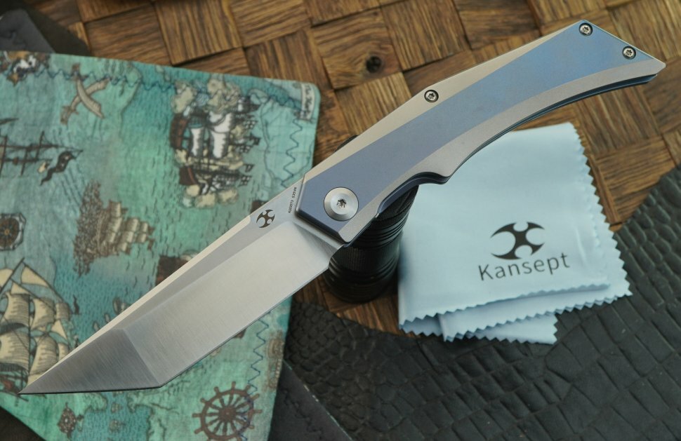 Складной нож Kansept Knives Naska, сталь CPM S35VN, сатин, танто, рукоять синий титан