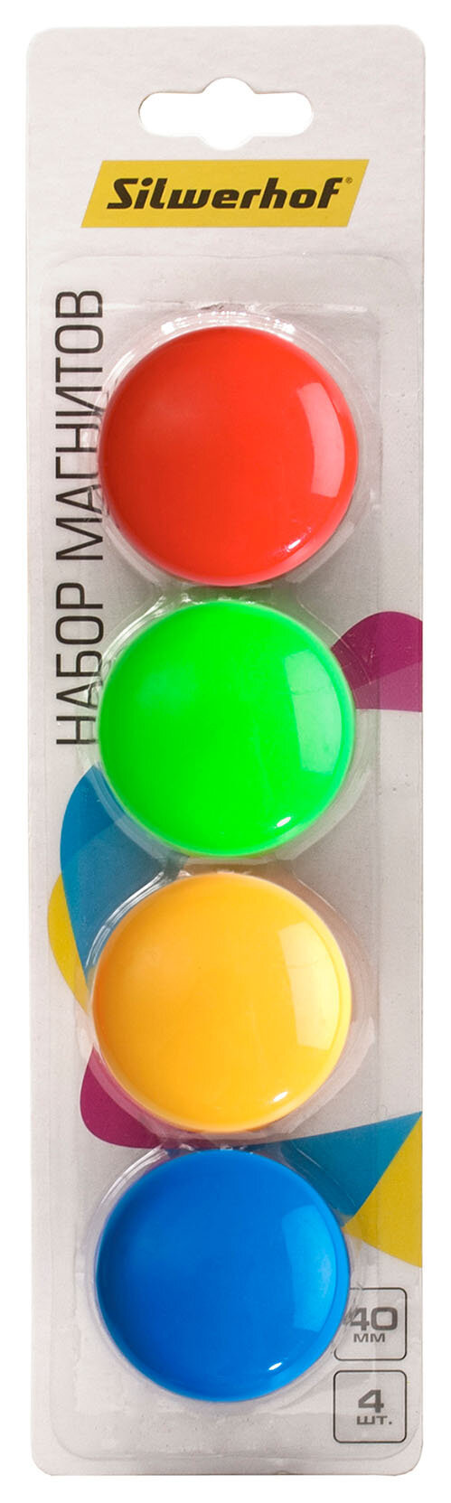Магнит Silwerhof Classic для досок пластик ассорти d40мм круглый (упак:4шт)