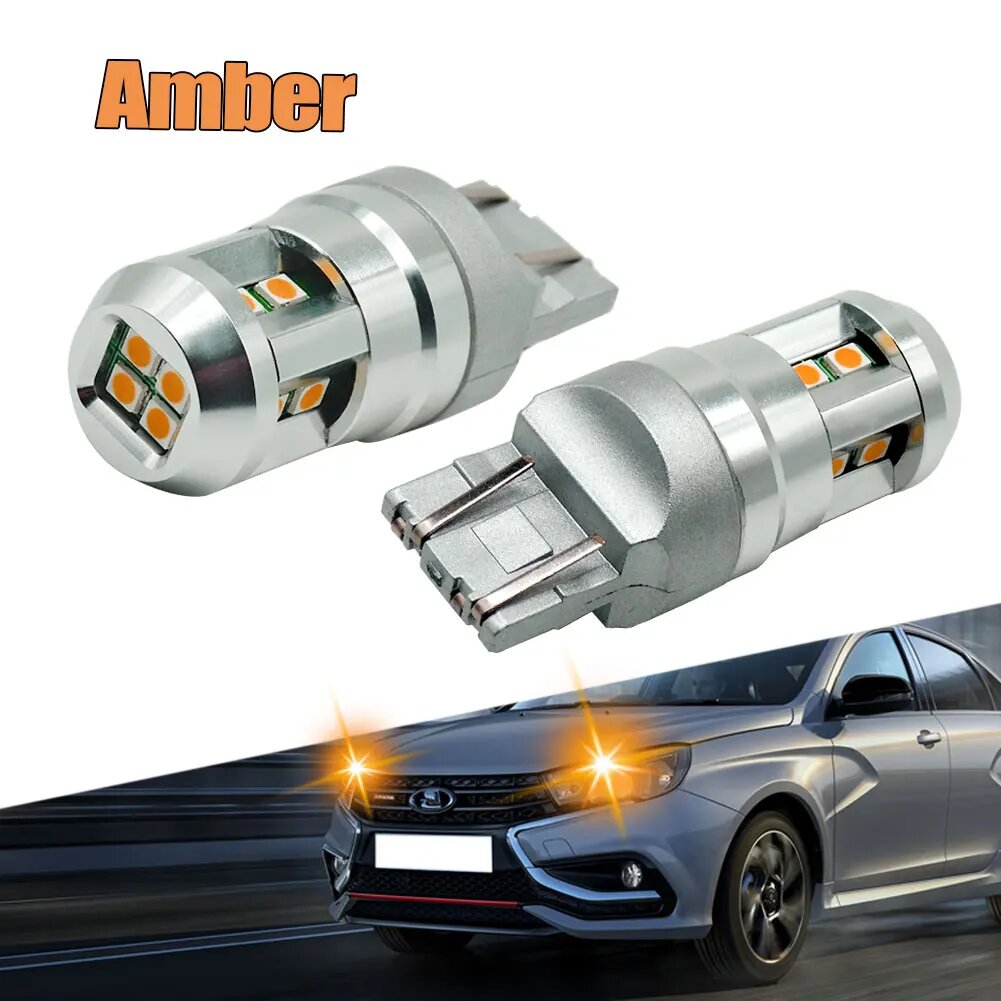 2 шт. T20 7443 W21/5W 7443 светодиодные лампы Srck для LADA Vesta Granta Kalina передние дневные ходовые/позиционные огни 6000K белый/янтарный