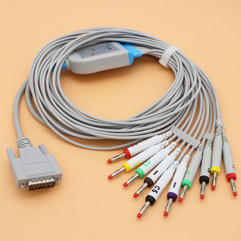 DB15 контакты ЭКГ кабель 10 выводов для Edan SE-1/SE-3/SE-12/SE-601/SE-601A и Mindray R3 R12 IEC Banana 4.0