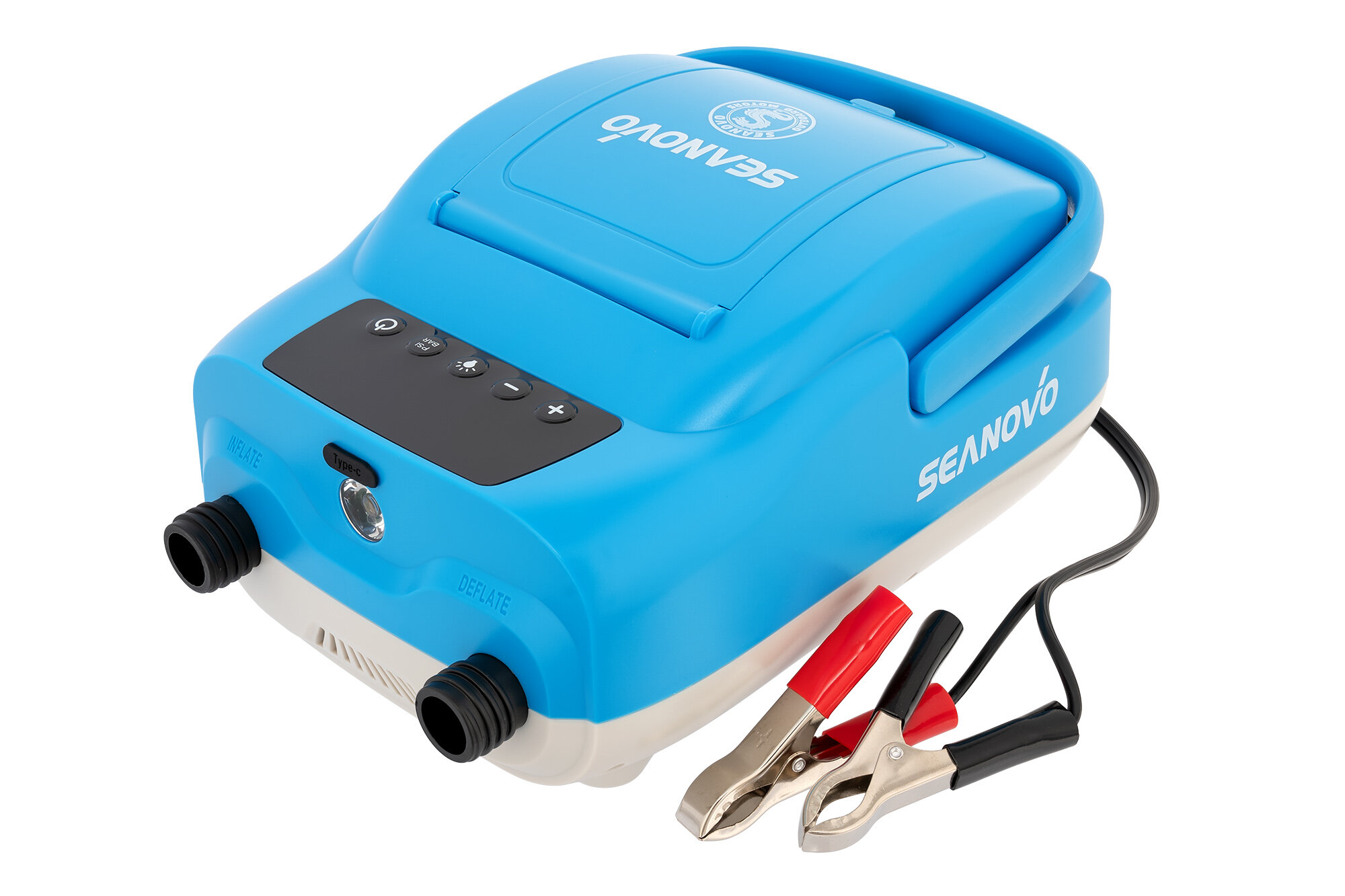 Насос электрический двухступенчатый HT-900 Seanovo для лодок ПВХ (0,34-1,38 атм) крокодил