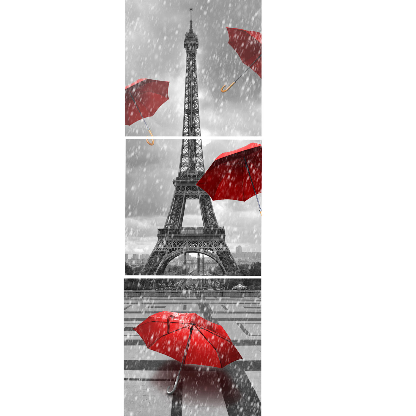 Комплект картин на холсте LOFTime 3 шт 30Х30 эйфелева башня красные зонты К-033-3030