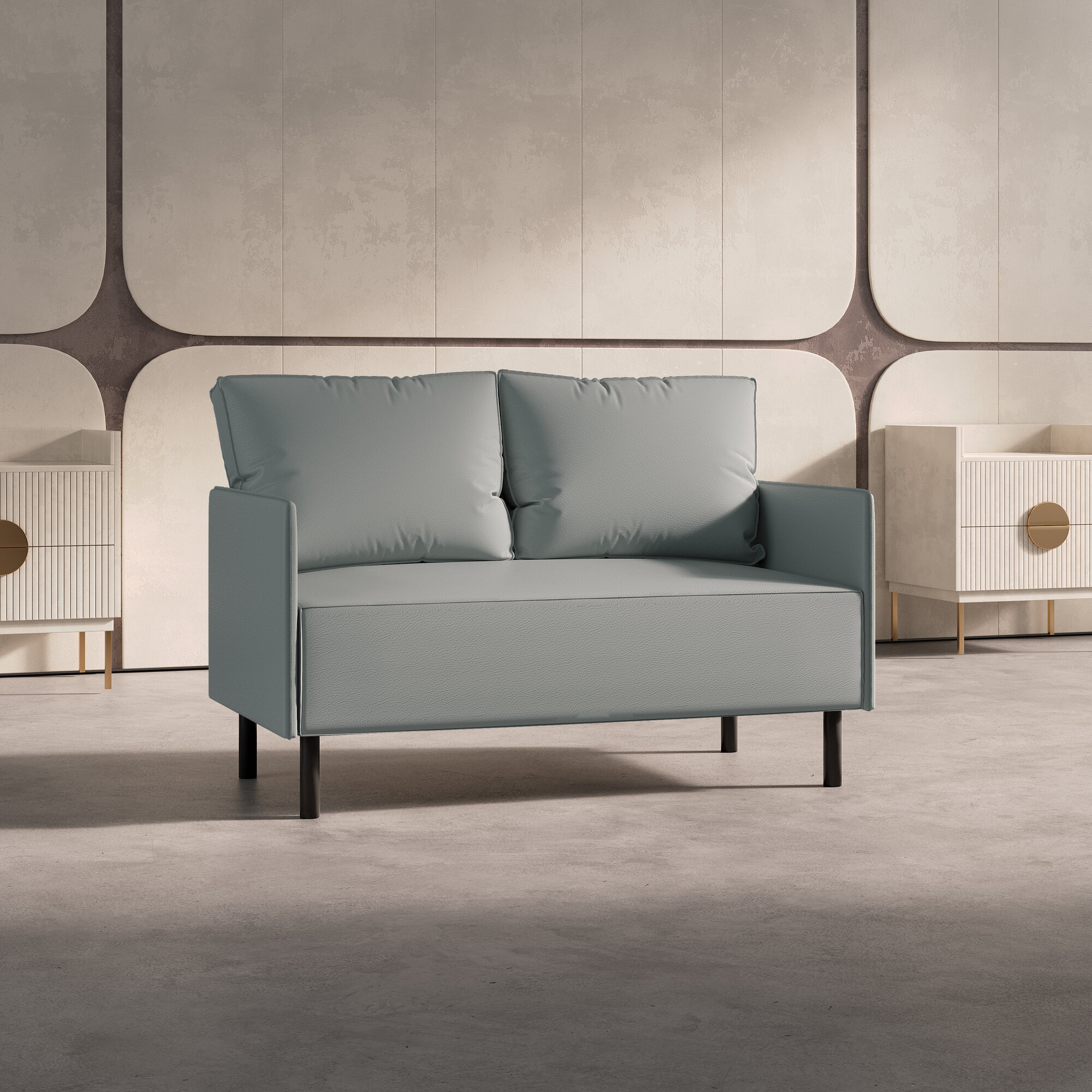 Диван ORION, на ножках, в квартиру, в офис, 117 см, экокожа серый