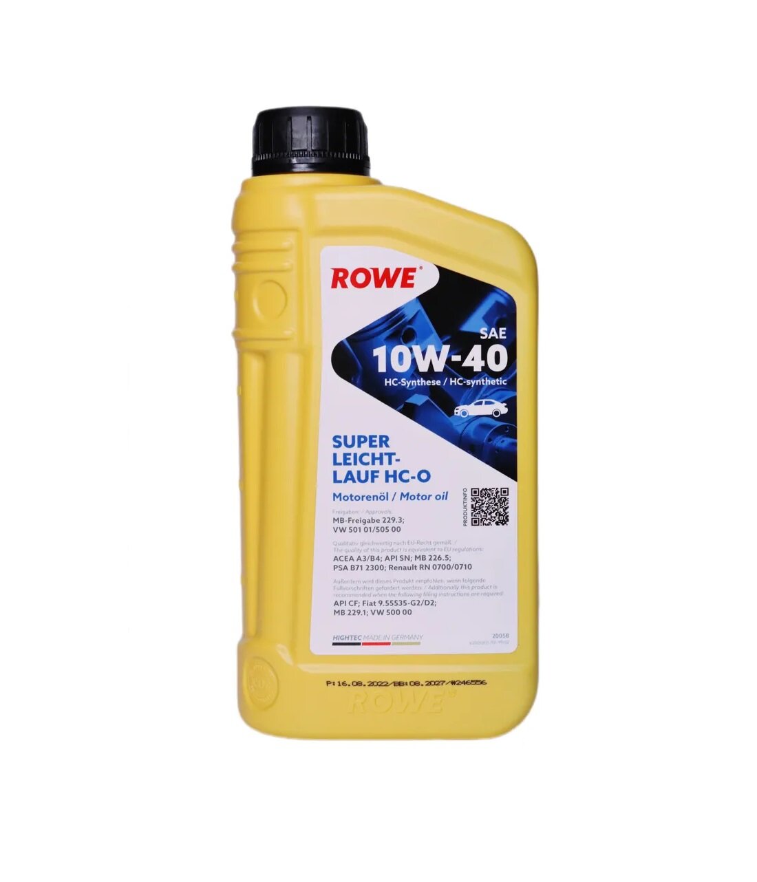 Моторное масло синтетическое ROWE Hightec Super Leichtlauf HC-O SAE 10W-40, 1 литр канистра