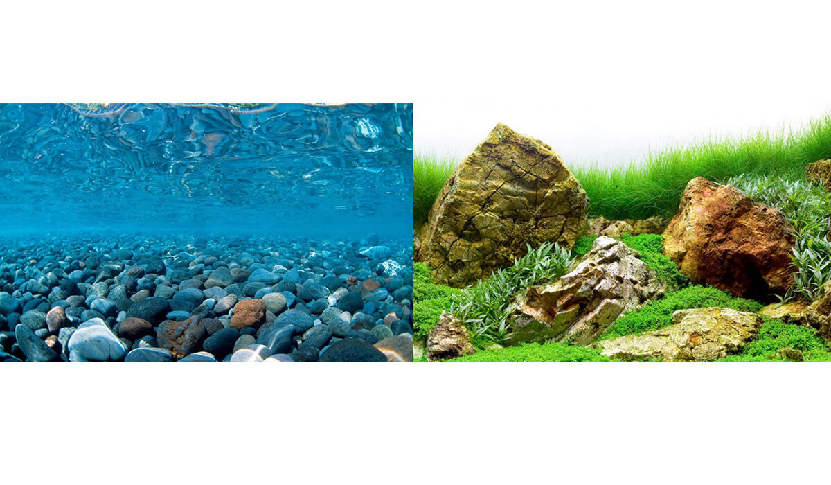 Аквариумный фон плотный двухсторонний Barbus Горная река/Зеленое море 45 см/15 м Background 056 (1 шт)