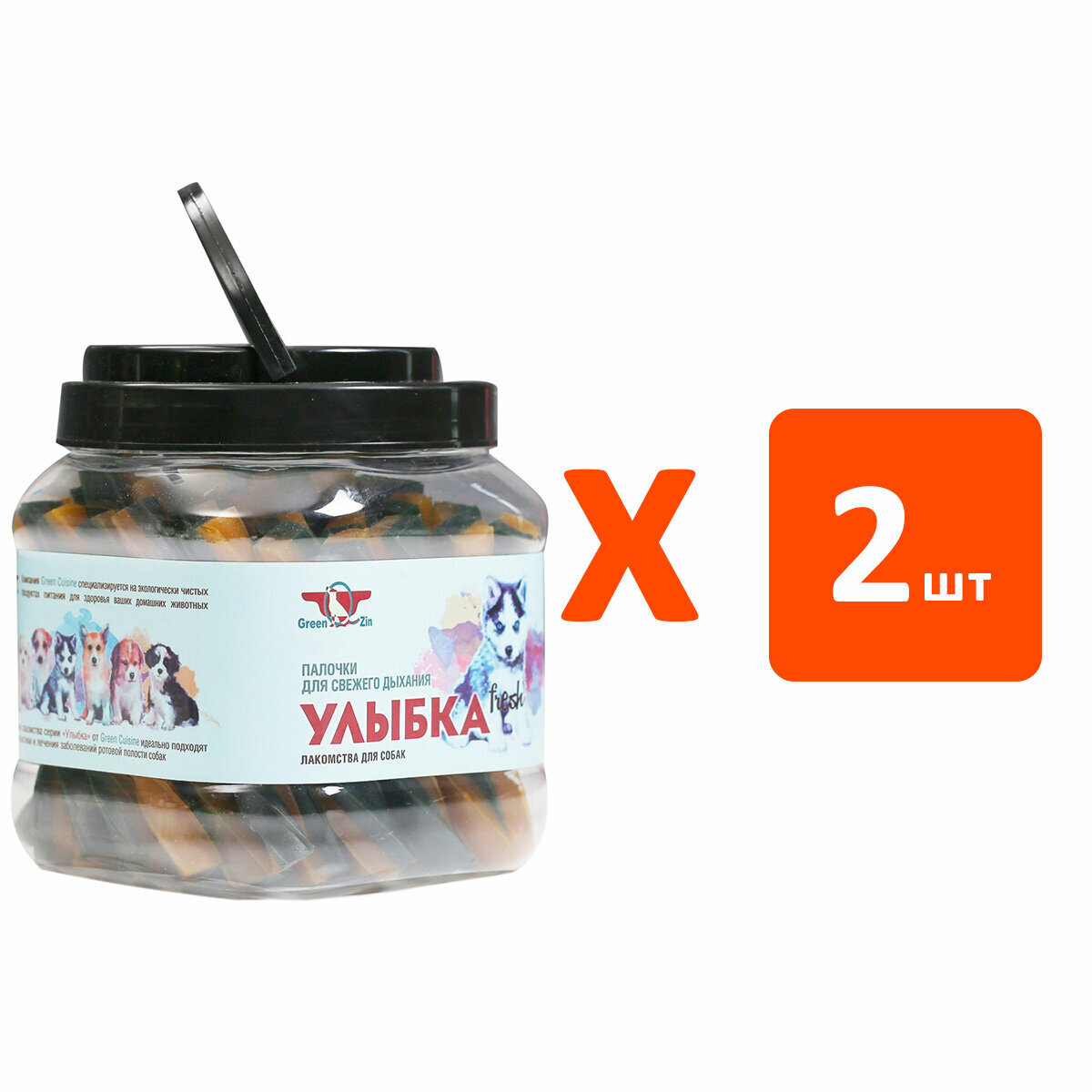 Лакомство Green Qzin Улыбка Fresh для собак всех пород мягкие жевательные палочки для свежести дыхания 1012 гр (1 шт х 2)