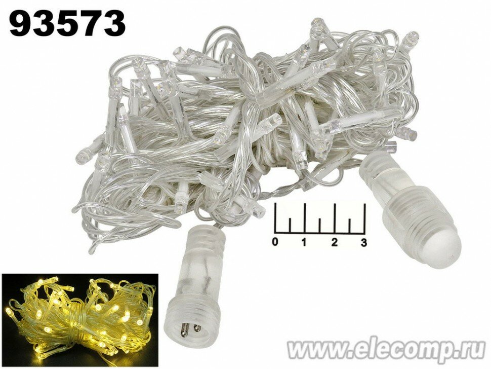 Гирлянда 48 светодиодов белая теплая 5м (прозрачная нить) для улиц удлиняется 24V (без б/п)