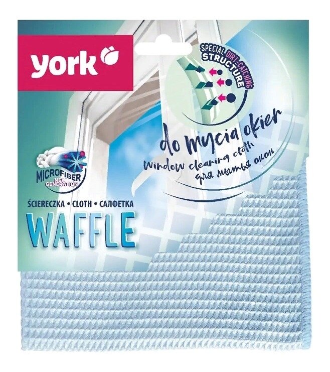 Салфетки для уборки York / Йорк Waffle 2628 для мытья окон вафельная, микрофибра голубой 35×35см, в упаковке 1шт. / товары для дома