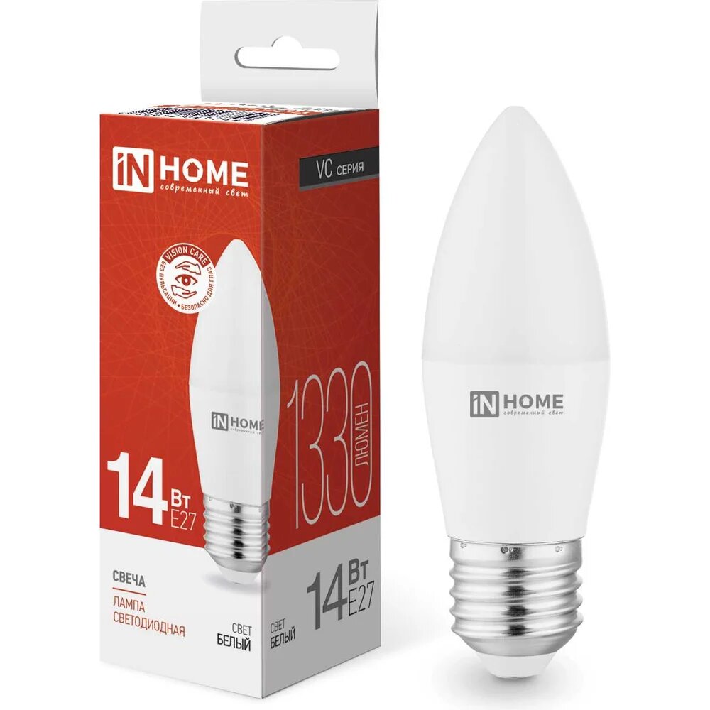 Лампа IN HOME сд LED-СВЕЧА-VC 14Вт 230В E27 4000K 1330Лм 4690612047744