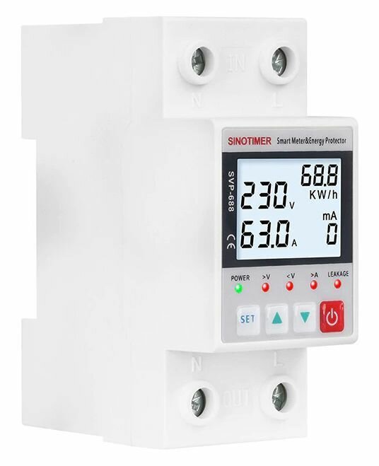 Реле контроля напряжения и тока Sinotimer SVP-688 63A (без WiFi)