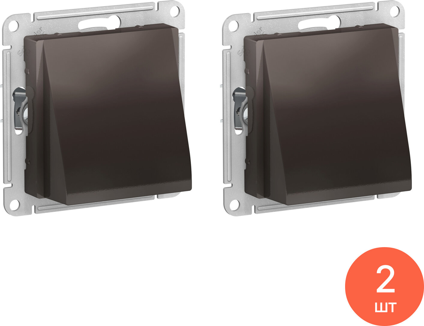 Вывод кабеля Systeme Electric / Систем Электрик AtlasDesign скрытой установки, из пластика, цвет мокко, 71х71х49мм, IP20 / электрика (комплект из 2 шт)