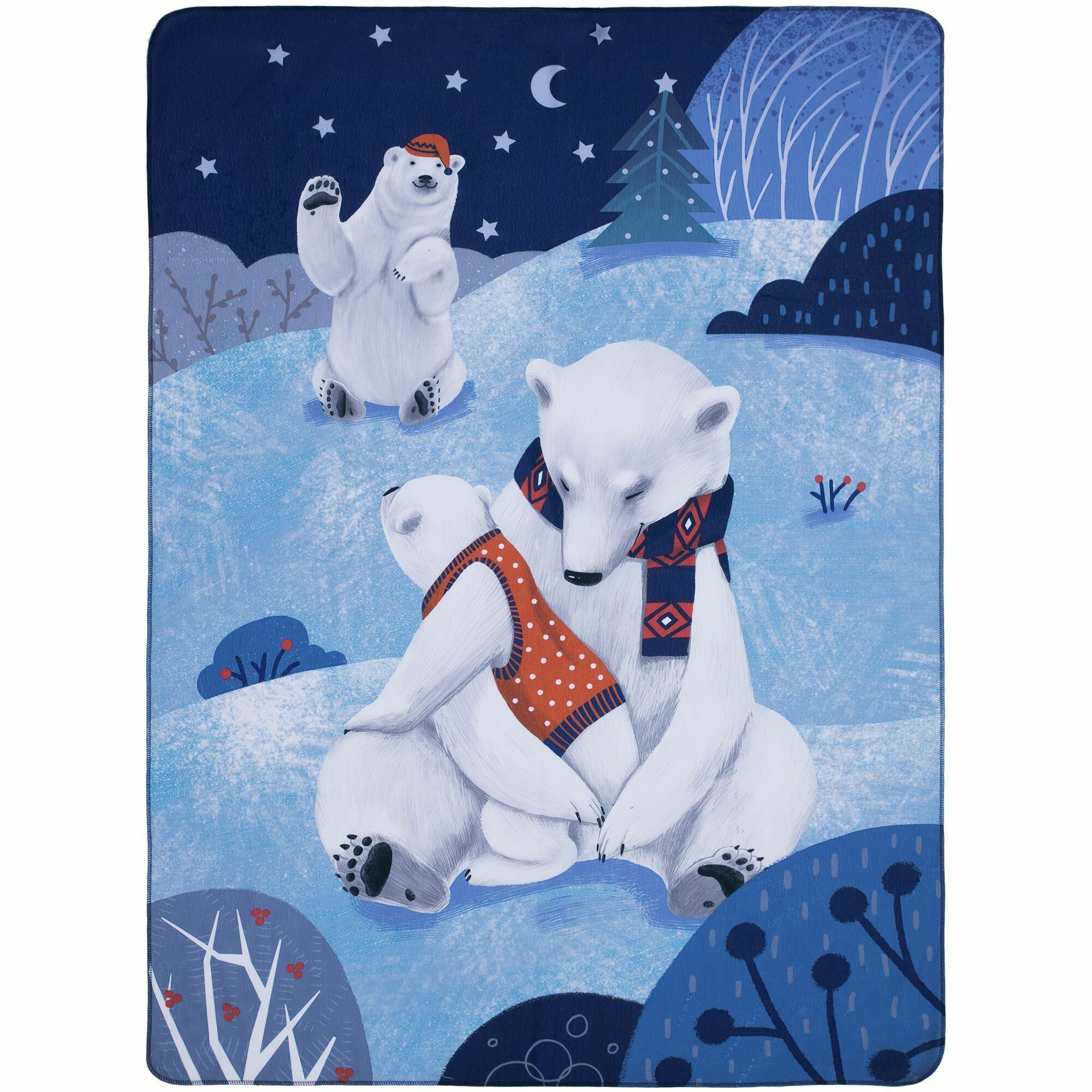 Плед новогодний Полярные медведи, Wintart Bear, 108х140, флисовый, подарок на Новый год, новогодний декор