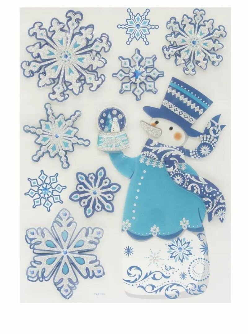 Наклейки 3D Снеговик и Снежинки