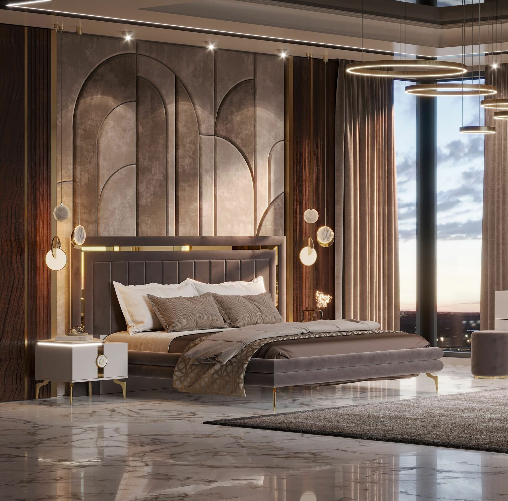 Спальный гарнитур Арида Грация беж/коричневый (Кровать 1,8; Шкаф 4 дв)