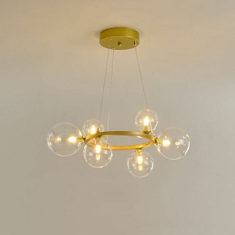 Современная, минималистичная и стильная люстра в виде шара с пузырьками золотого цвета с теплым светом -kg