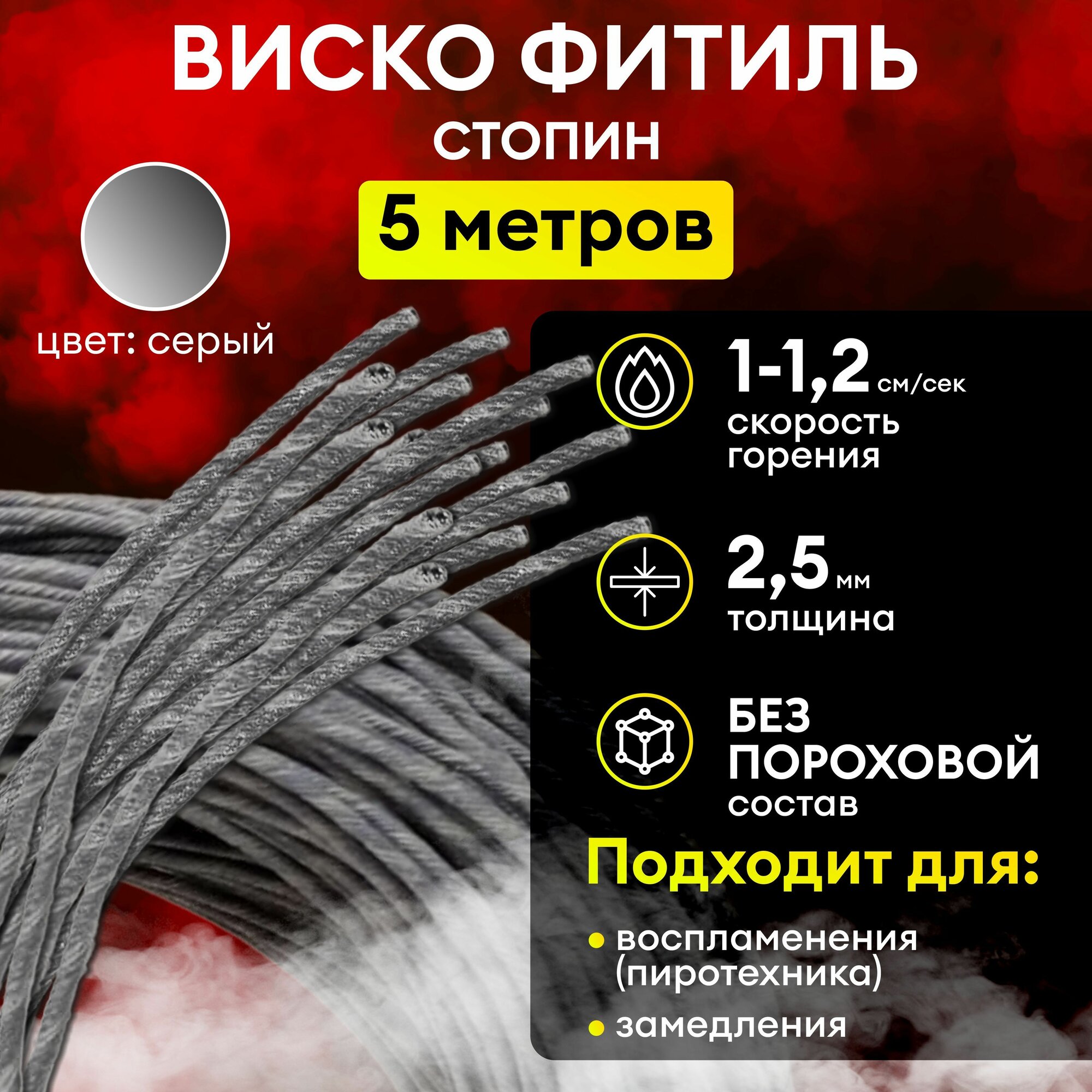 Фитиль/Бикфордов шнур/Виско шнур 5 метров