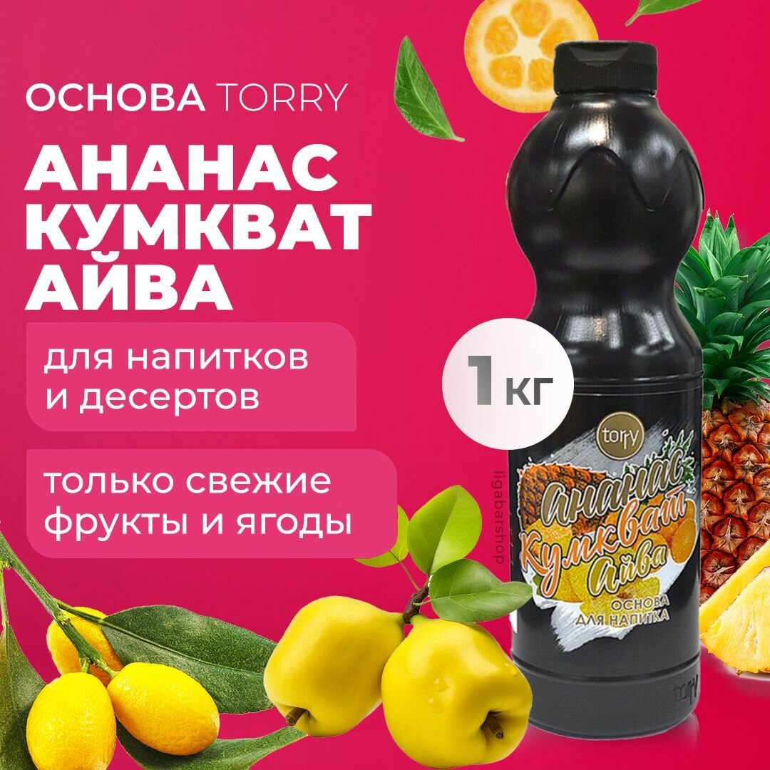 Основа Torry Ананас Кумкват Айва 1 кг, сироп для напитков Торри для коктейлей , лимонадов, десертов