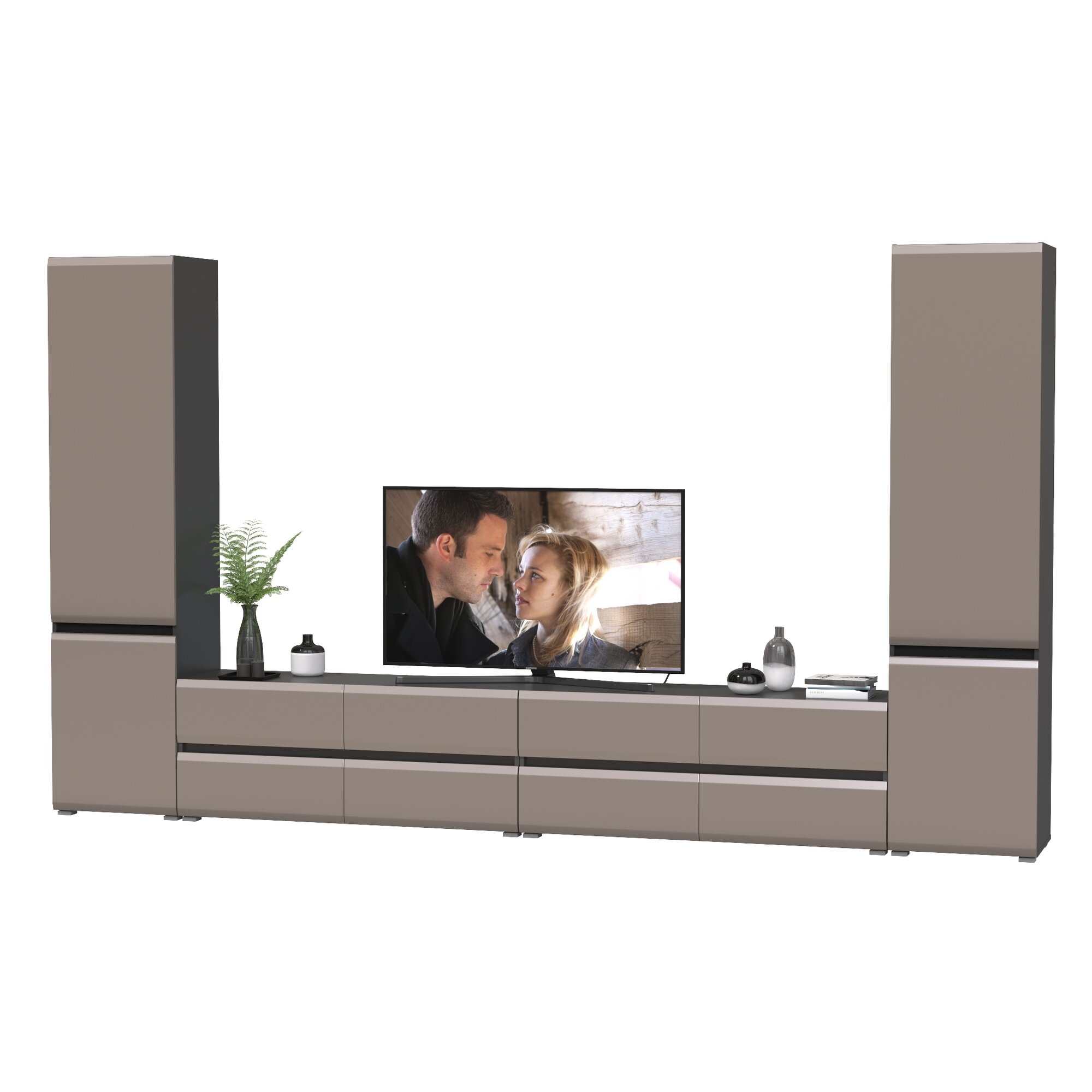 Мебель для гостиной Моби Сидней № 128, цвет антрацит/МДФ веллюто капучино, 359,8х41,3х205,2 см.