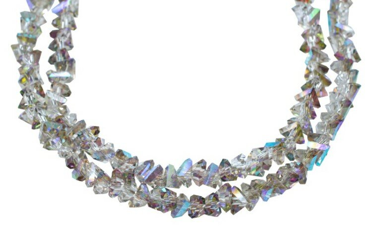 Бусина стеклянная граненая треугольная 5х6х5мм, цвет серый радужный, прозрачная, 542-081, 1 нить (около 25 см, около 85 бусин)