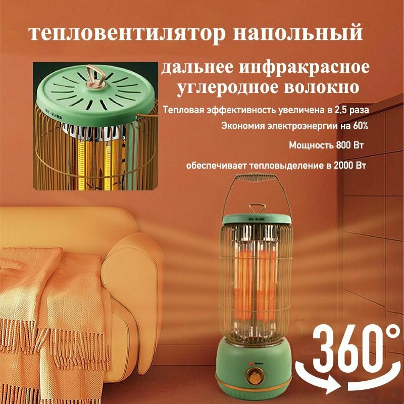Обогреватель для дома тепловентилятор 800Вт нагрев на 360