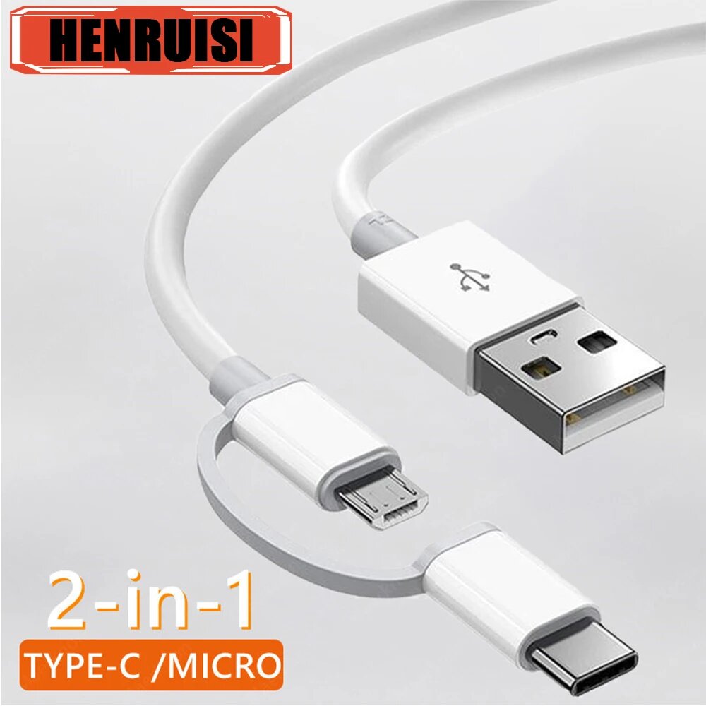 Кабель Micro USB 2 в 1, кабель типа C, быстрая зарядка телефона, USB-C, шнур для передачи данных 1 м