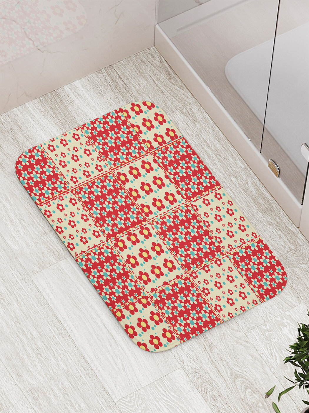 Коврик для ванной комнаты, туалета "Шахматный пэчворк" противоскользящий, 52х77 см, JoyArty