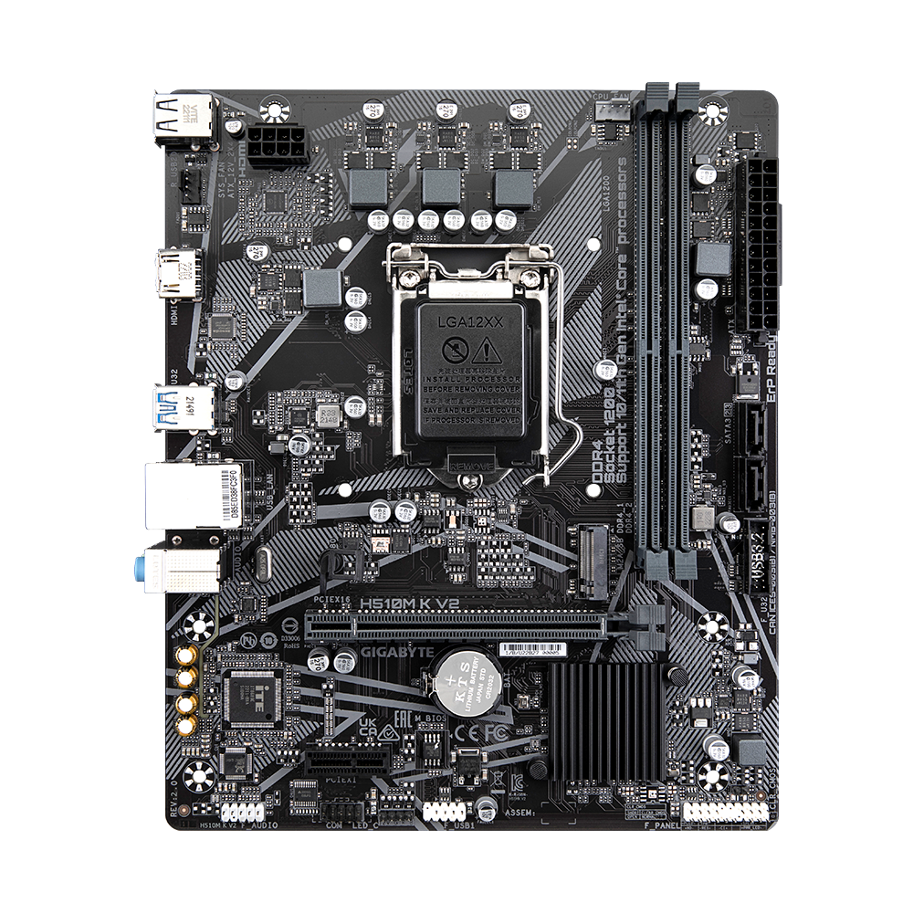 GIGABYTE Материнская плата Socket1200 GIGABYTE H510M K V2 2.0 (iQ470, 2xDDR4, M.2, SATA III, RAID, PCI-E, HDMI, 1Гбит LAN, USB3.2, mATX) (ret)