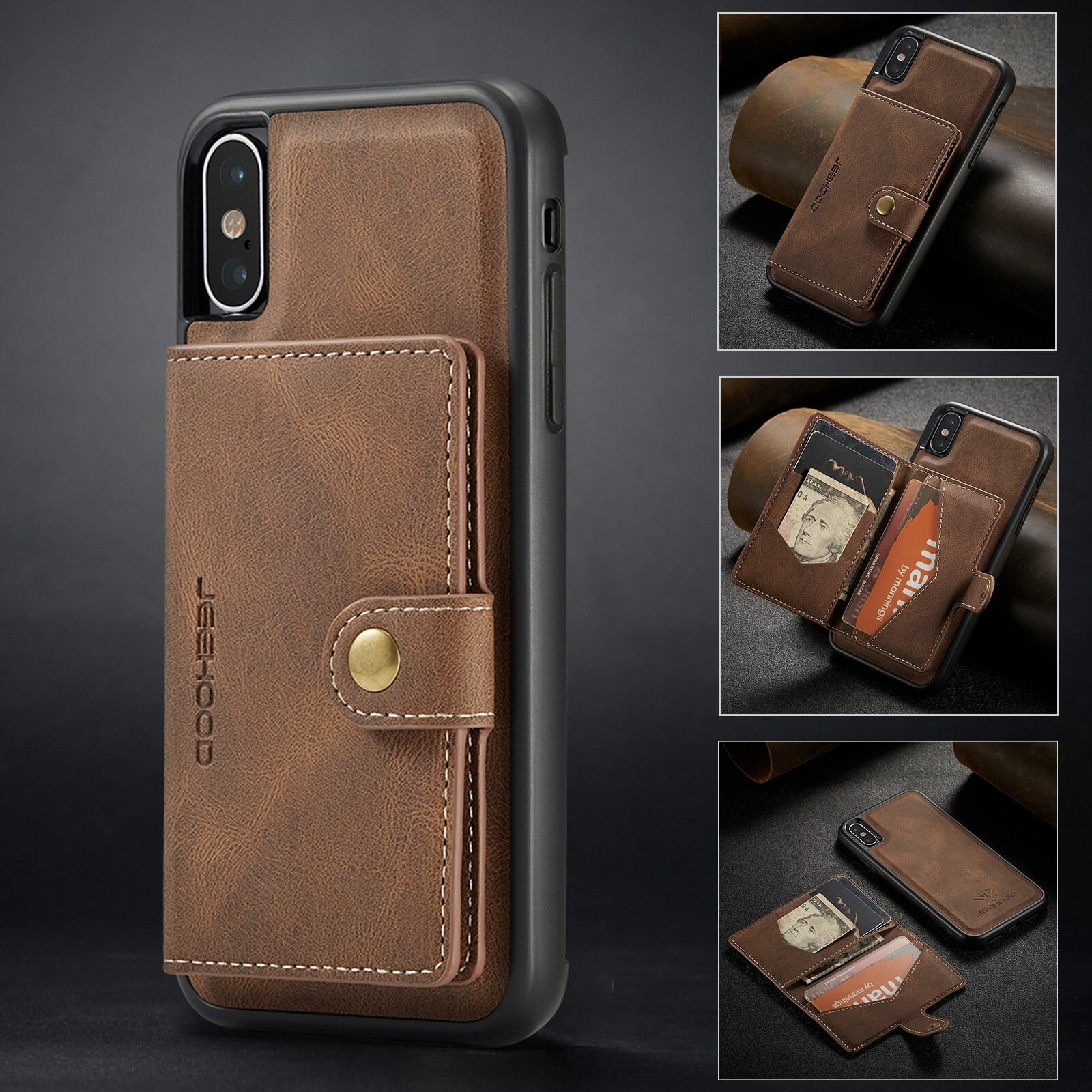 Jeehood Кожаный Чехол На Apple IPhone XS Max / Айфон Хс Макс Магнитный, Кошелек Картхолдер, Противоударный