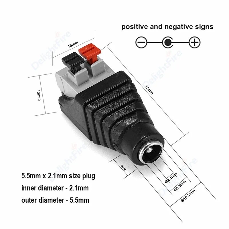 Разъем питания постоянного тока DelightFire DC power splitter cable 12В 5.5 мм 2.1 мм 2 pcs, type B female