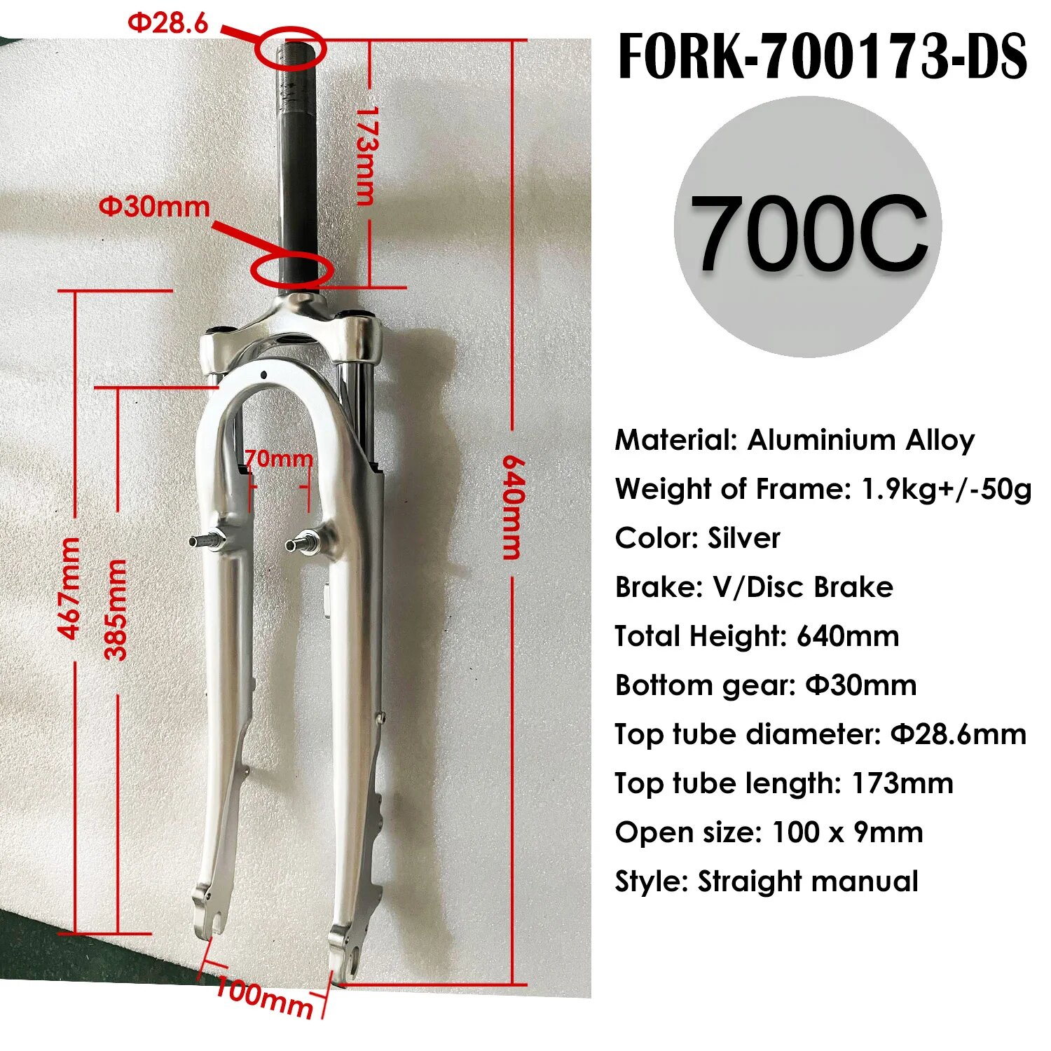 Подвесная вилка для горного велосипеда E 24-26 дюймов серебристая черная 100 мм FORK-700173-DS