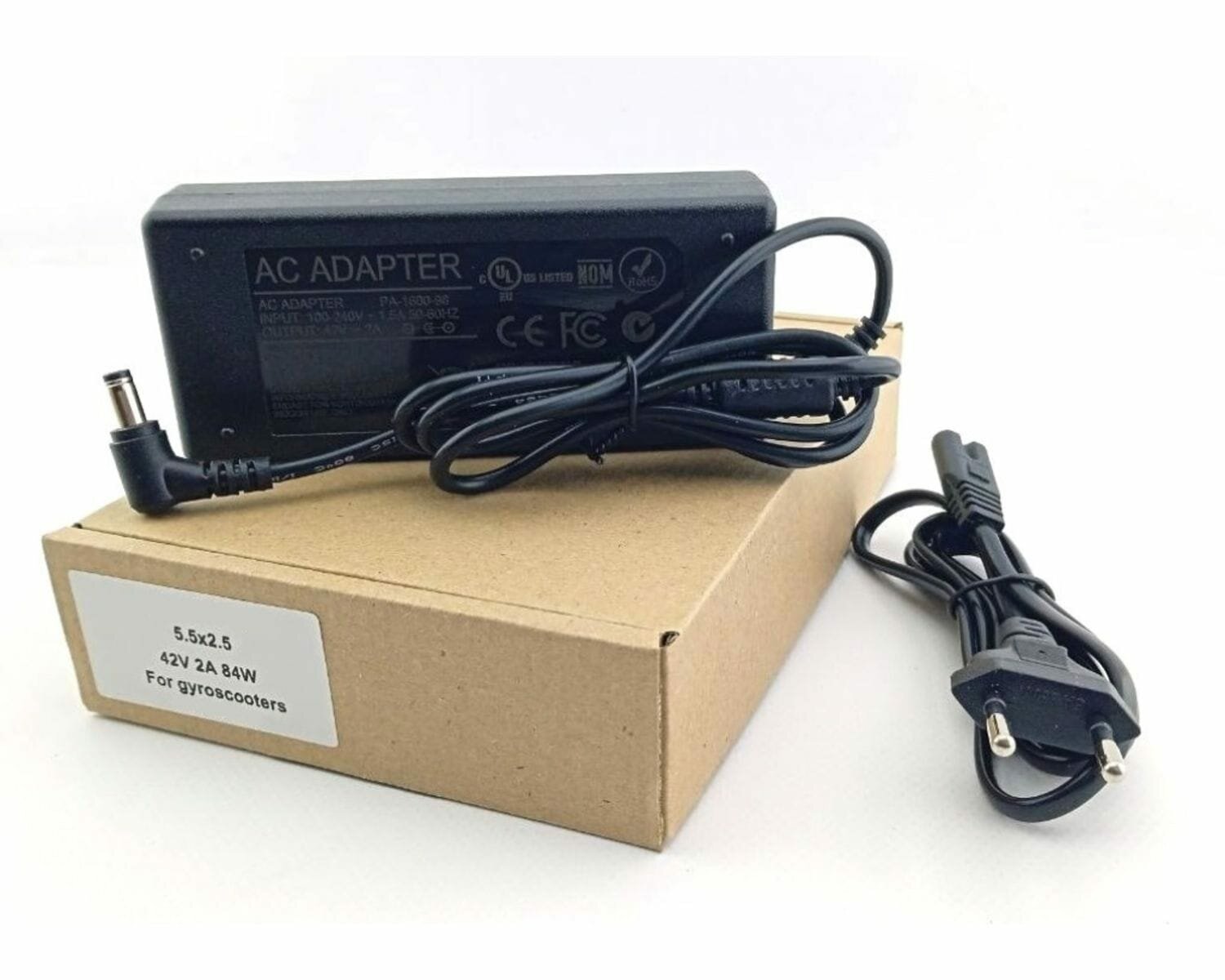 Зарядное устройство для гироскутеров 84W 42V 2A 5.5*2.5 с кабелем питания